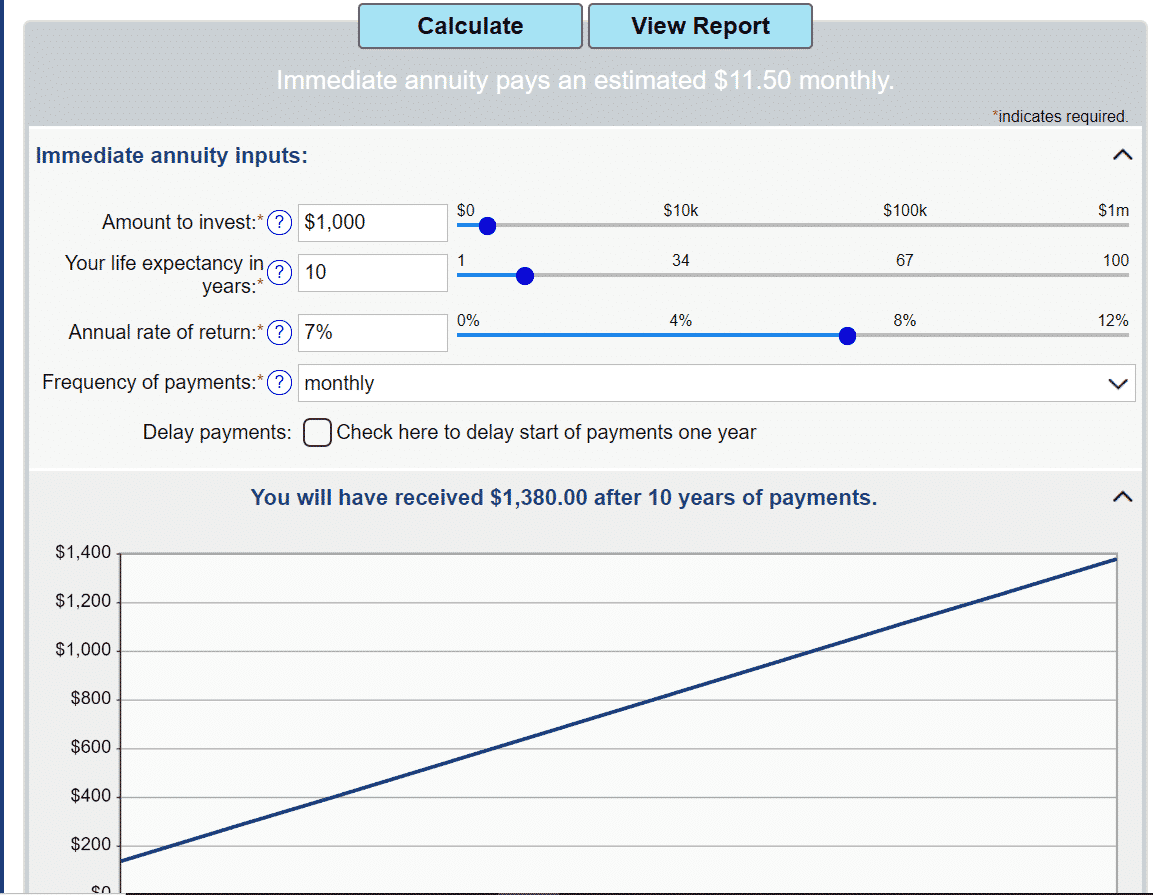 AIG Immediate Annuity Calculator Screen SHot